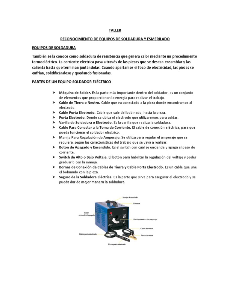 Taller Reconocimiento de Soldadura y Esmeril | PDF | Soldadura | Construcción