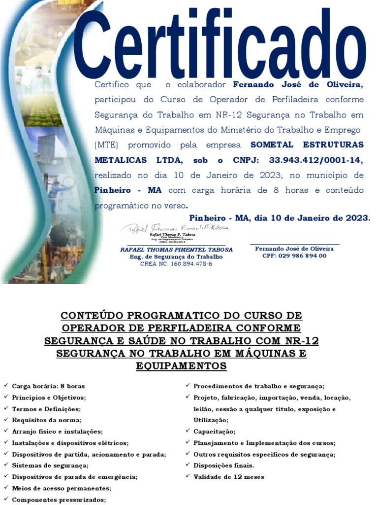 Certifico Que o Colaborador Lucas Ferreira Da Silva | PDF