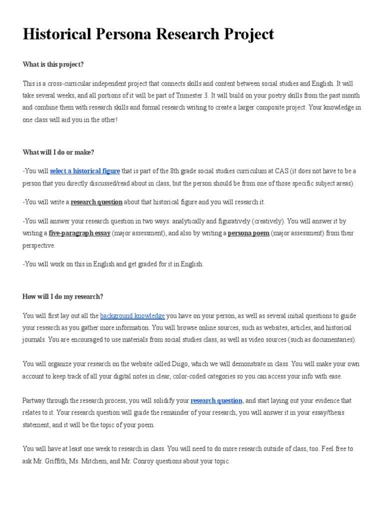 Historical Persona Project - Assignment Sheet | PDF | Essays | Logic