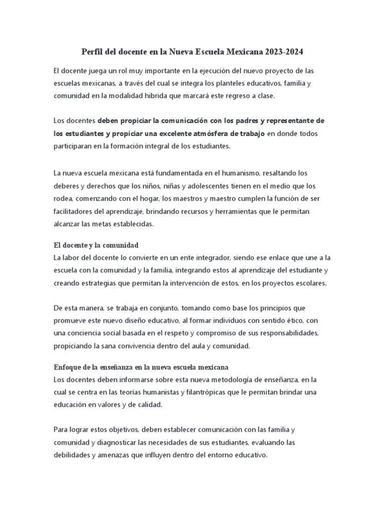 Perfil Del Docente en La Nueva Escuela Mexicana 2023 | Descargar gratis PDF | Método de ...