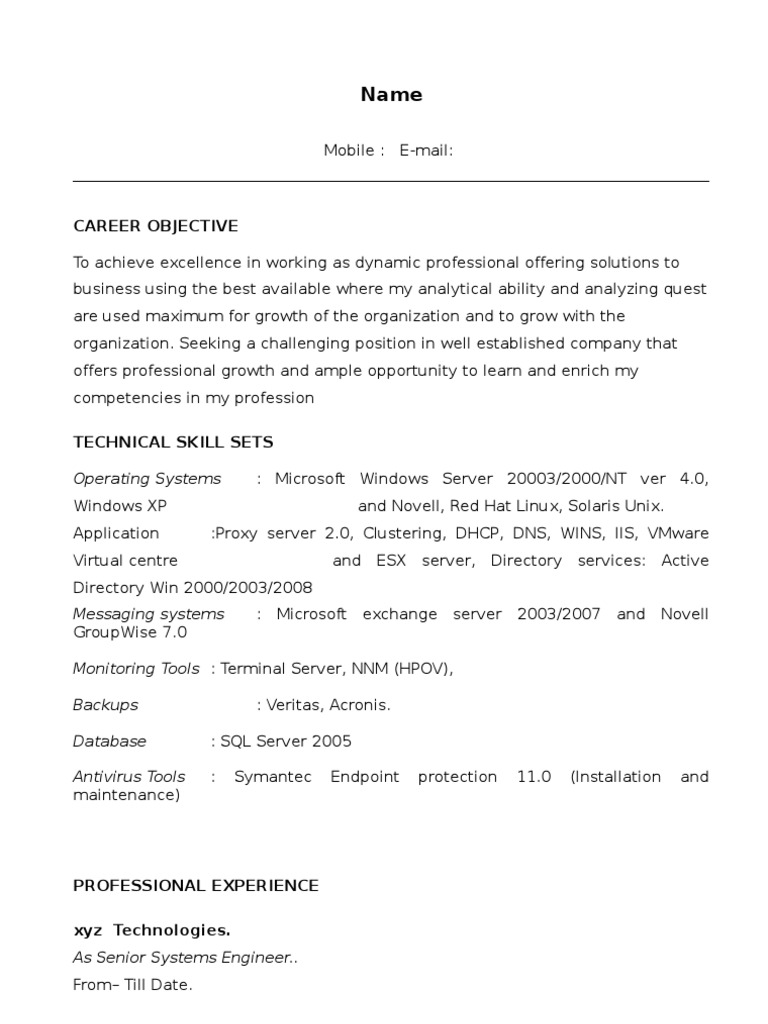 Wintel L1 Sample Resume | PDF | Microsoft Windows | Operating System