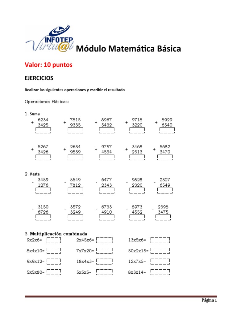 Ejercicios de Matemática Básica | PDF | Matemáticas | Aritmética