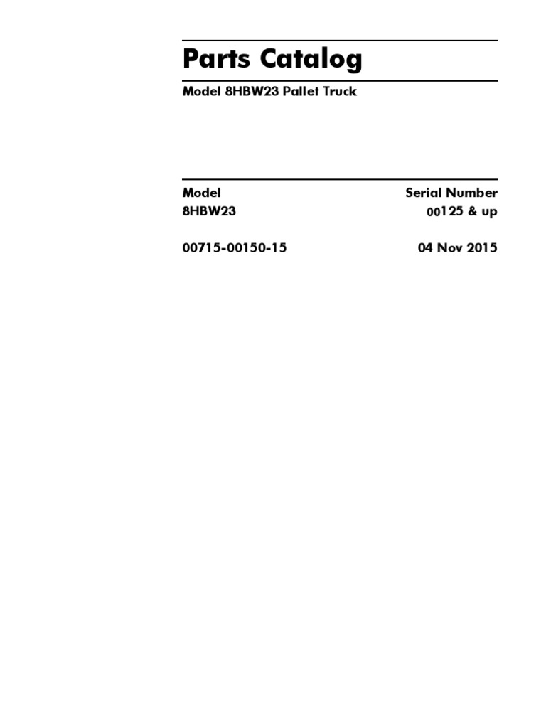 Parts Catalog: Model 8HBW23 Pallet Truck | PDF | Screw | Washer (Hardware)