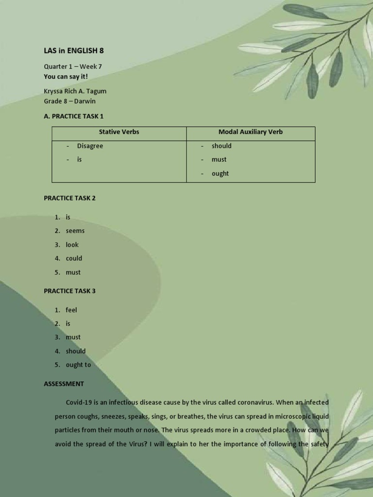 TAGUM LAS in ENGLISH 8 QUARTER 1 WEEK 7 | PDF