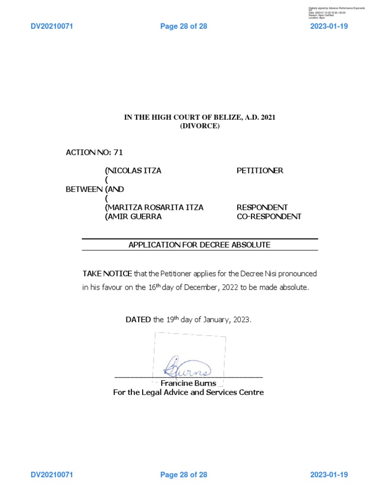 Nicolas Itza - Application For Decree Absolute | PDF