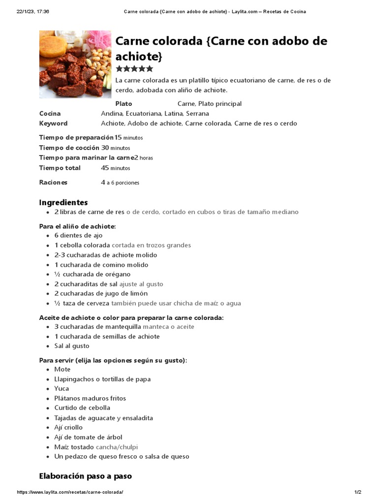 Carne Colorada (Carne Con Adobo de Achiote) - Laylita - Com - Recetas ...