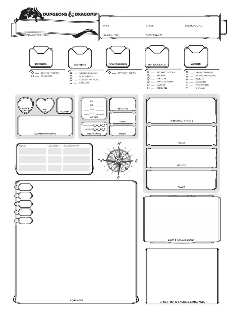 Feuille de Personnage DND, Adaptation D100 | PDF