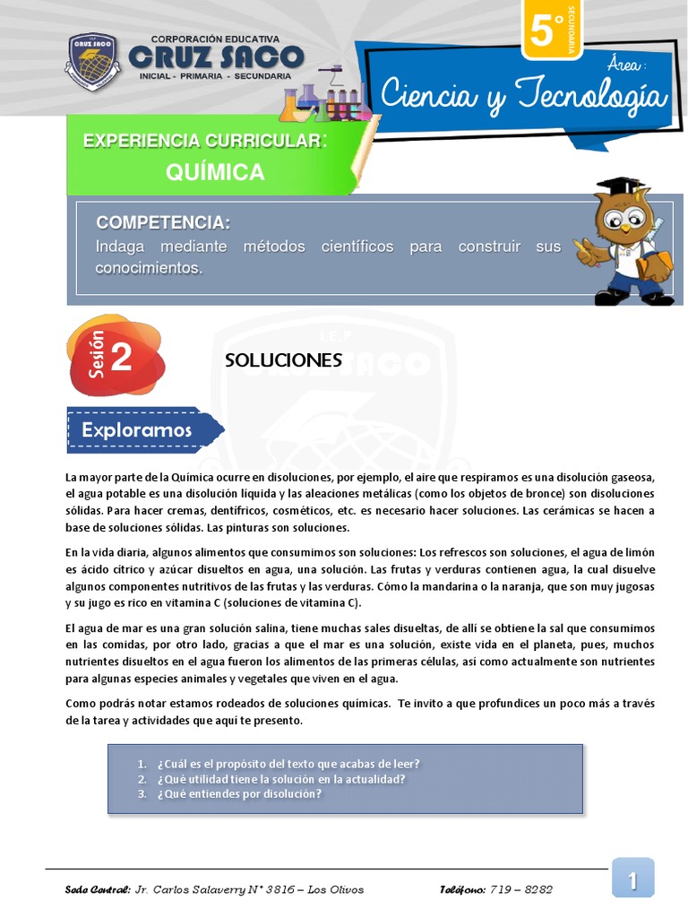 5° Año-Química-S2-Soluciones | PDF | Concentración | Química