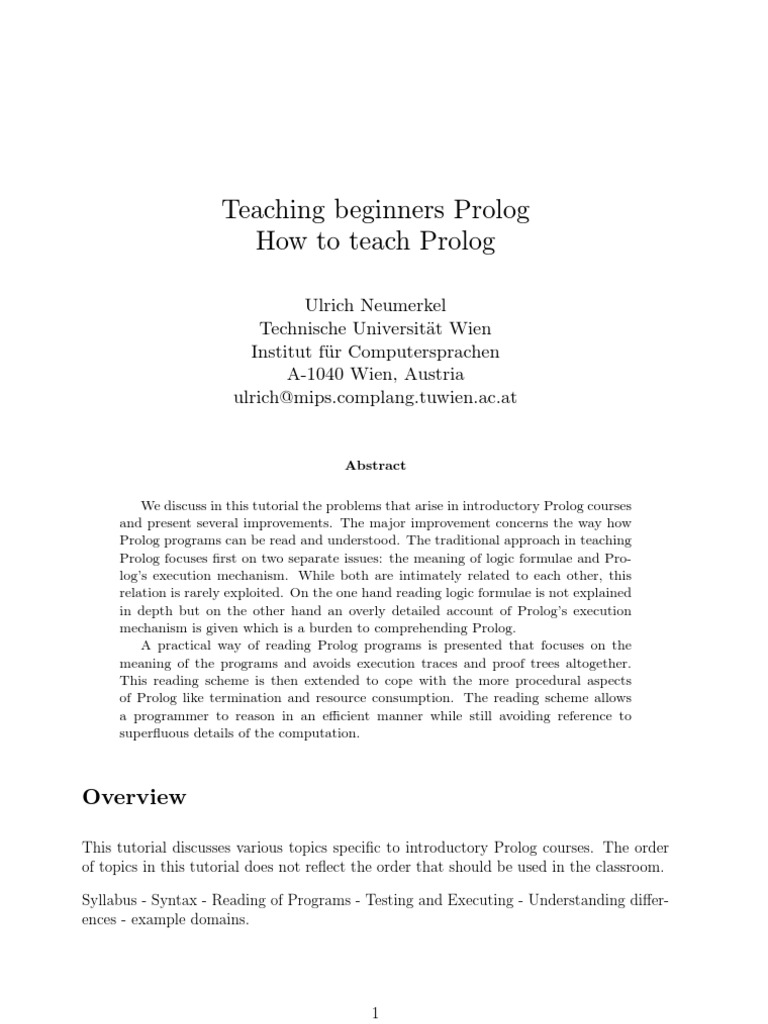 Teaching Beginners Prolog How To Teach Prolog Pdf Computer Programming Parameter Computer