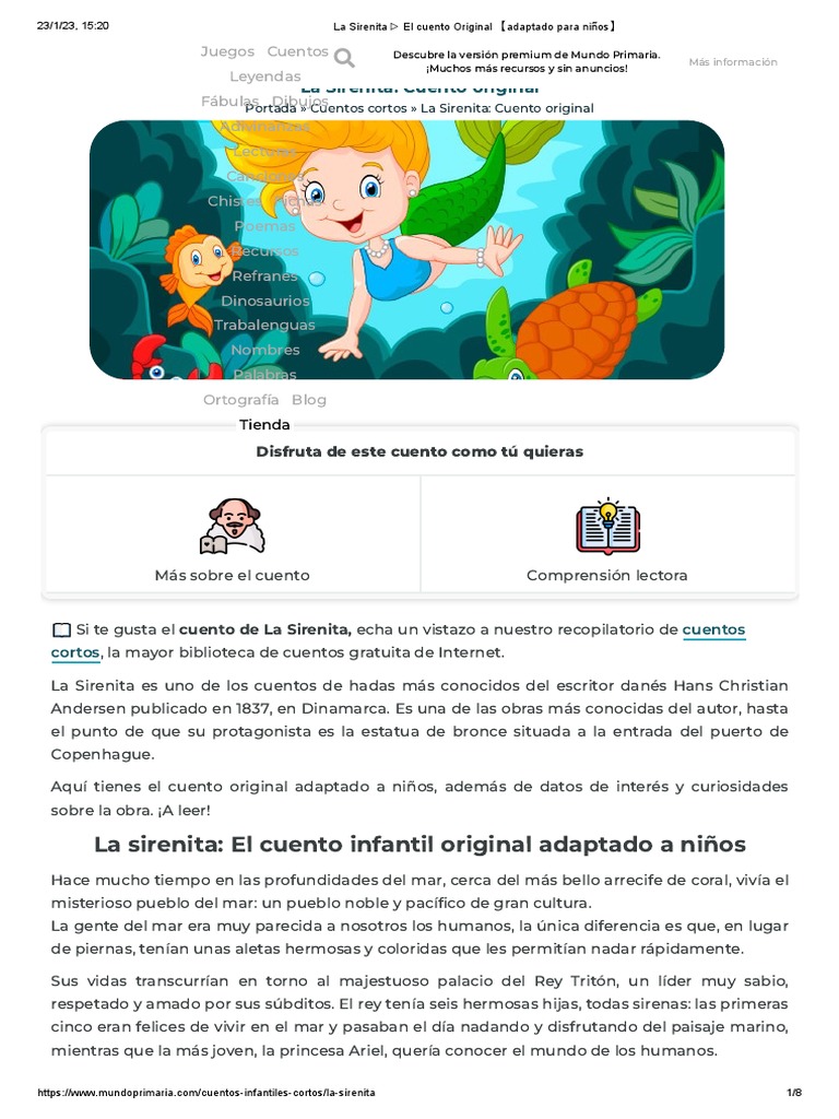 La Sirenita El cuento Original 【adaptado para niños】 | PDF