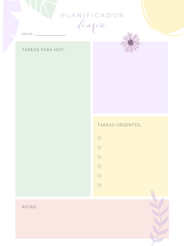 Planificador Diario Notas Tareas Colorido Verde | PDF