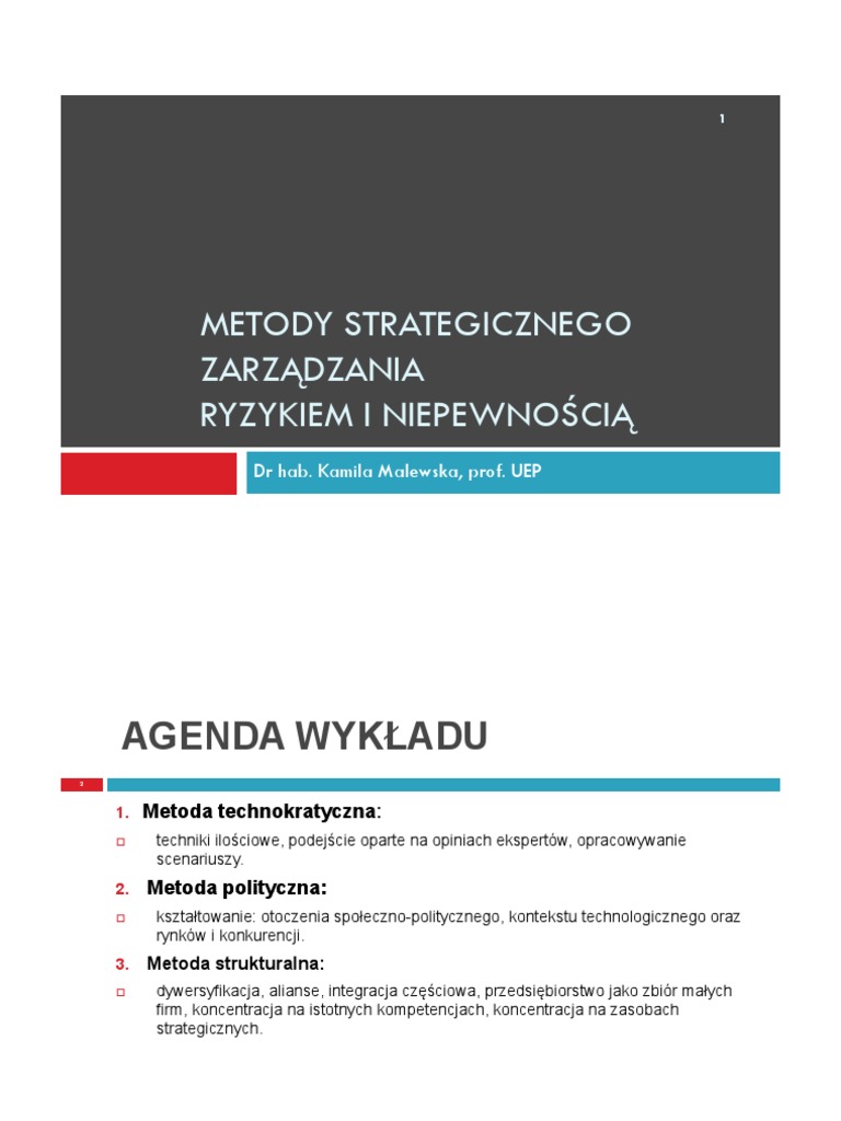 Metody Strategicznego Zarządzania Ryzykiem I Niepewnością | PDF