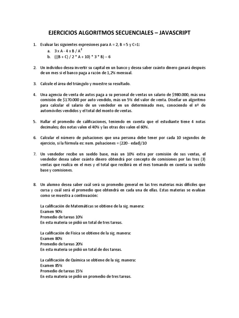 Ejercicios Algoritmos Secuenciales-Js | PDF