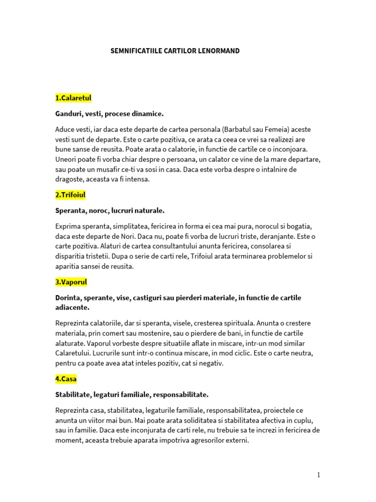 5-Semnificatiile Cartilor Lenormand | PDF