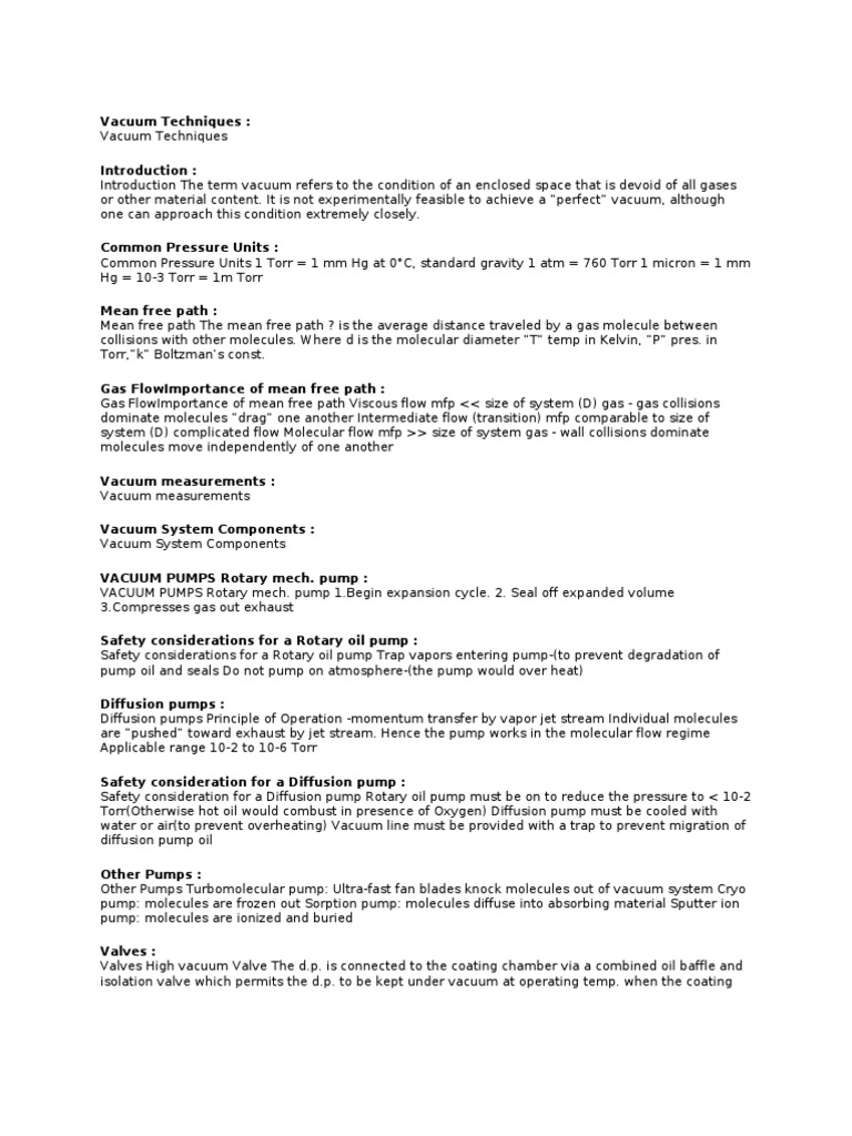 Vacuum Techniques | PDF | Pressure Measurement | Vacuum
