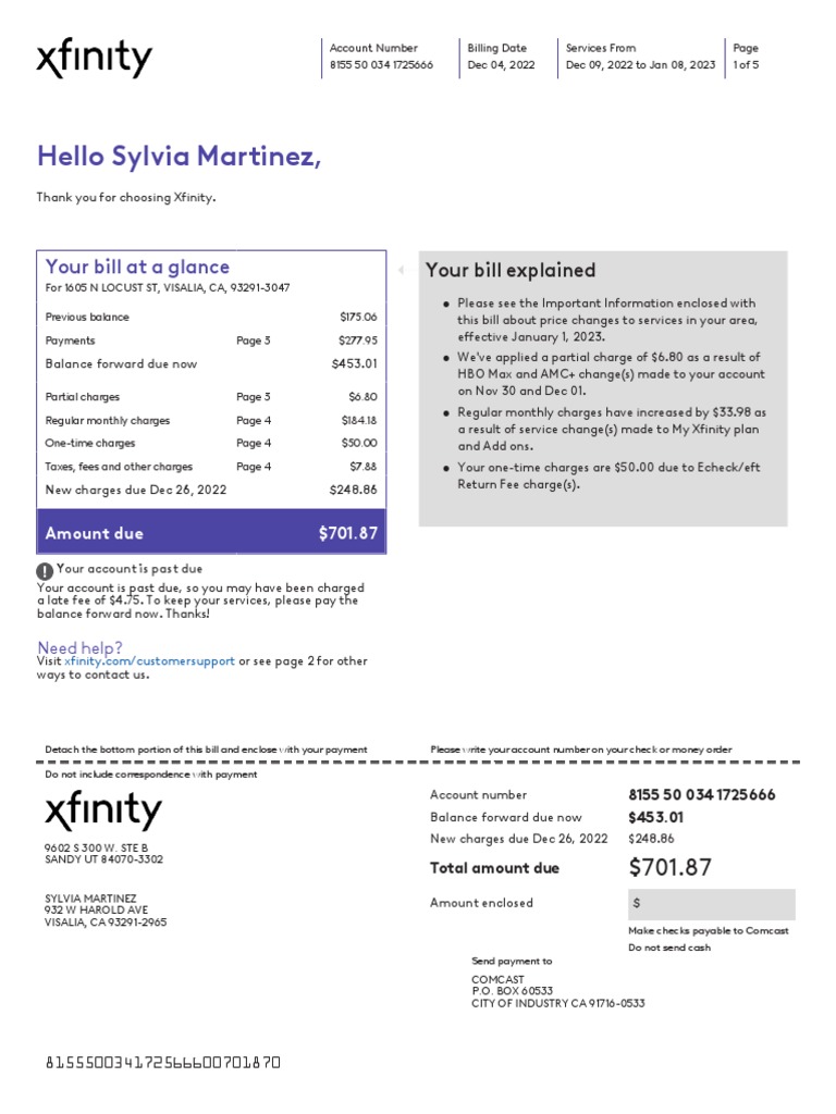 Xfinity - Statement - 2022-12-04 | PDF | Fee | Telecommunications