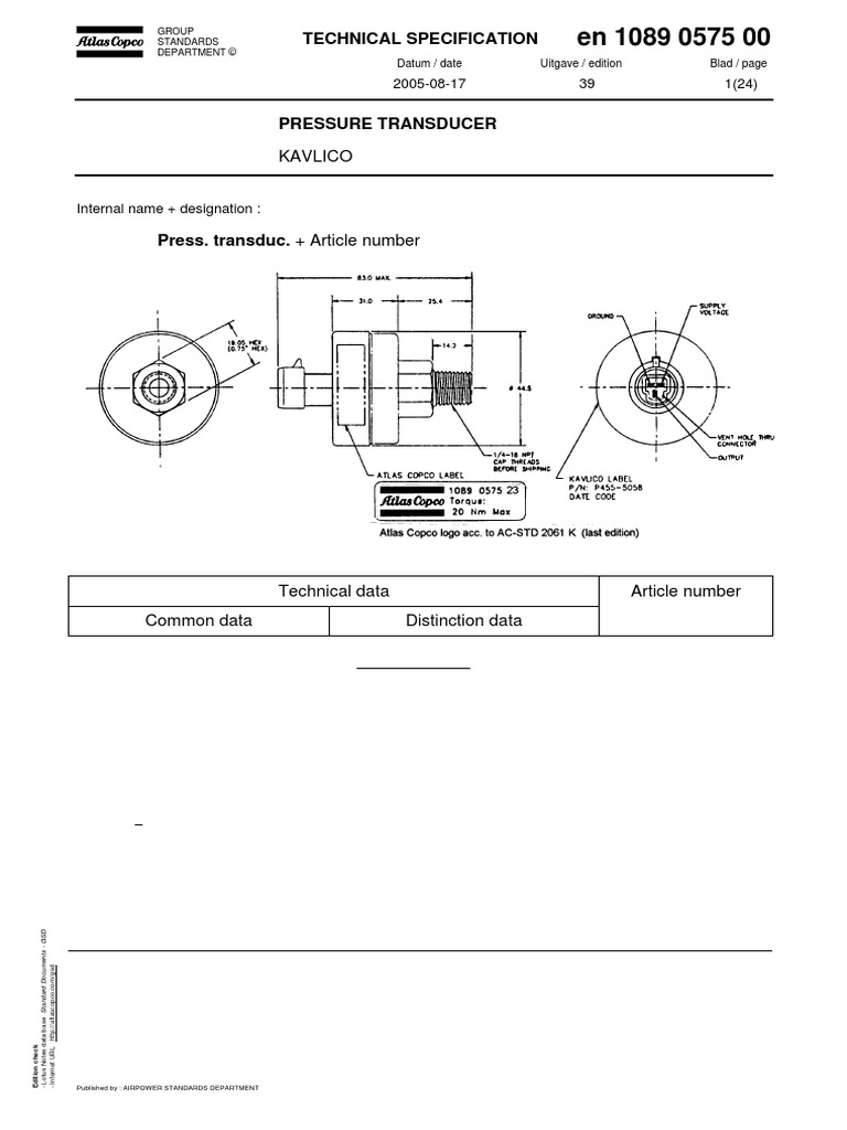 Kavlico: Technical Specification | PDF | Electrical Engineering ...