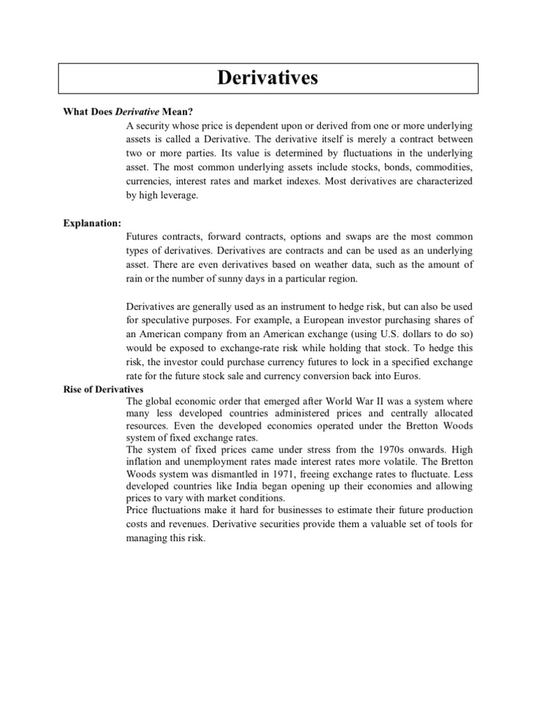 Derivatives Market | Download Free PDF | Derivative (Finance) | Futures Contract