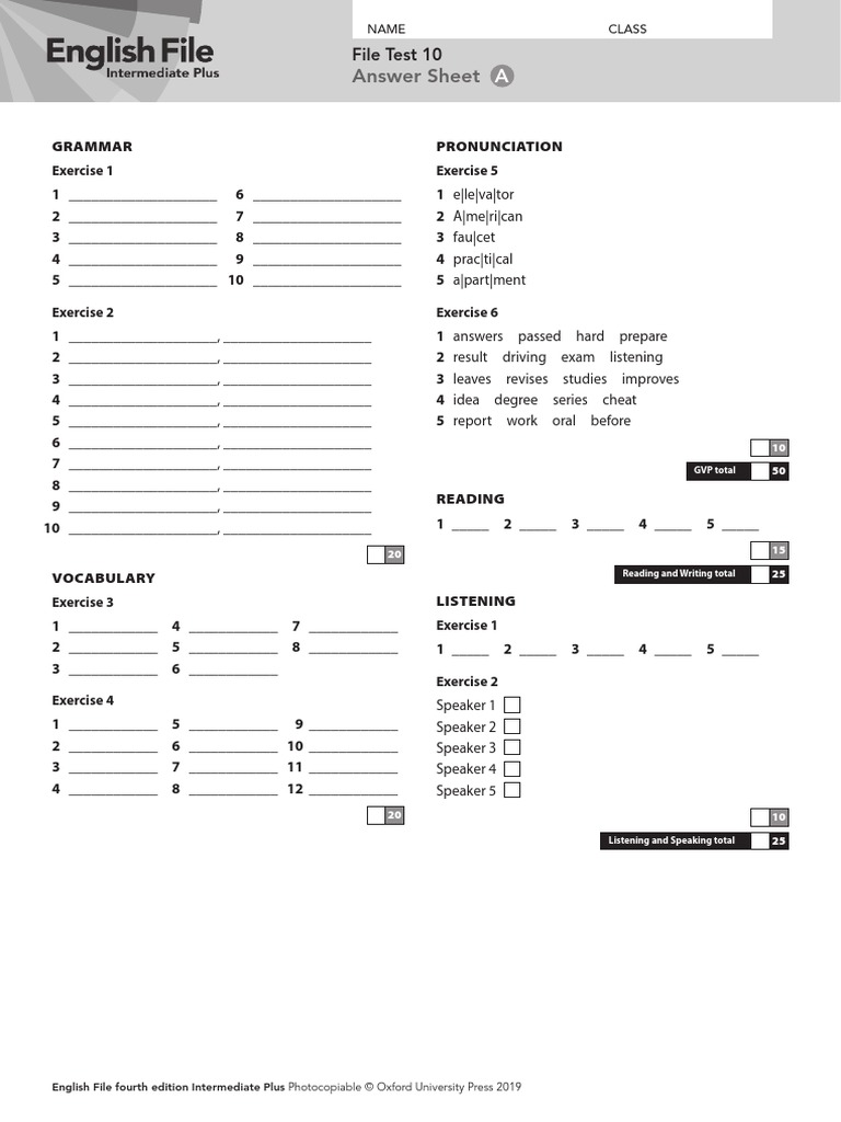 EF4e Intplus Filetest 10A Answersheet | PDF | Languages | Foreign ...