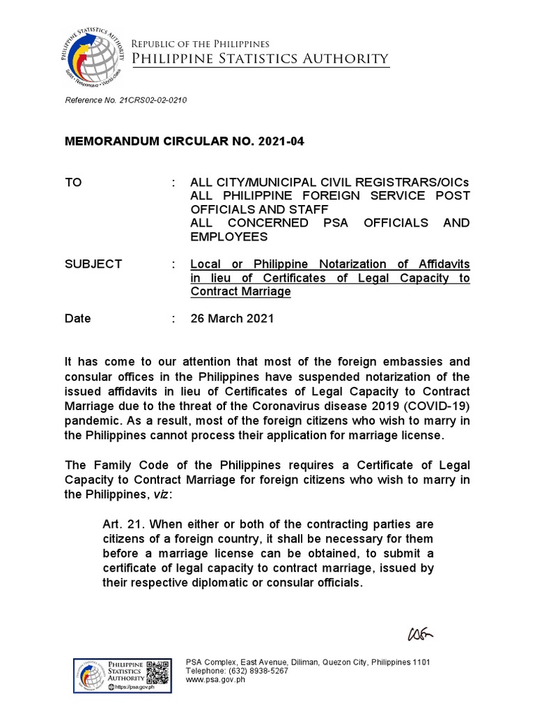 MC NO. 2021-04 Local or Philippine Notarization of Affidavits in Lieu ...