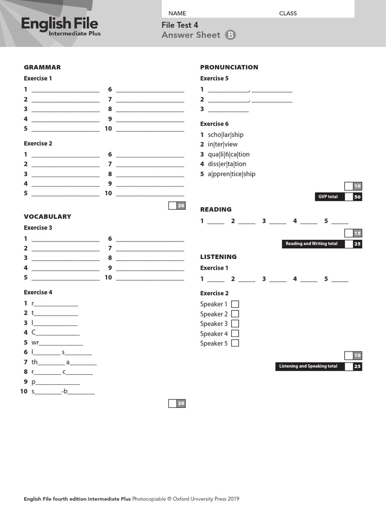 EF4e Intplus Filetest 4B Answersheet | PDF | Linguistics | Human ...