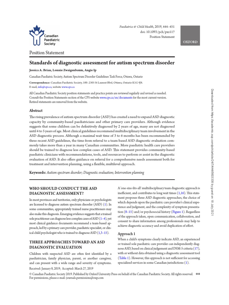 Standards of Diagnostic Assessment For Autism Spectrum Disorder | PDF ...