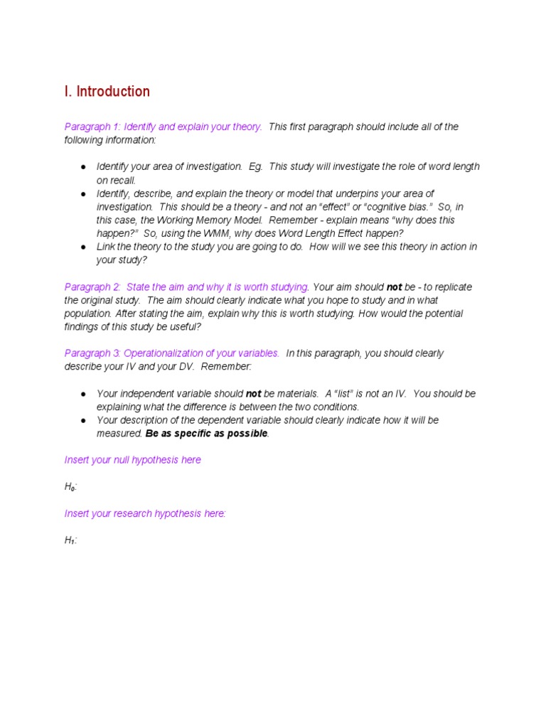 Introduction Template IA IB Psychology | PDF