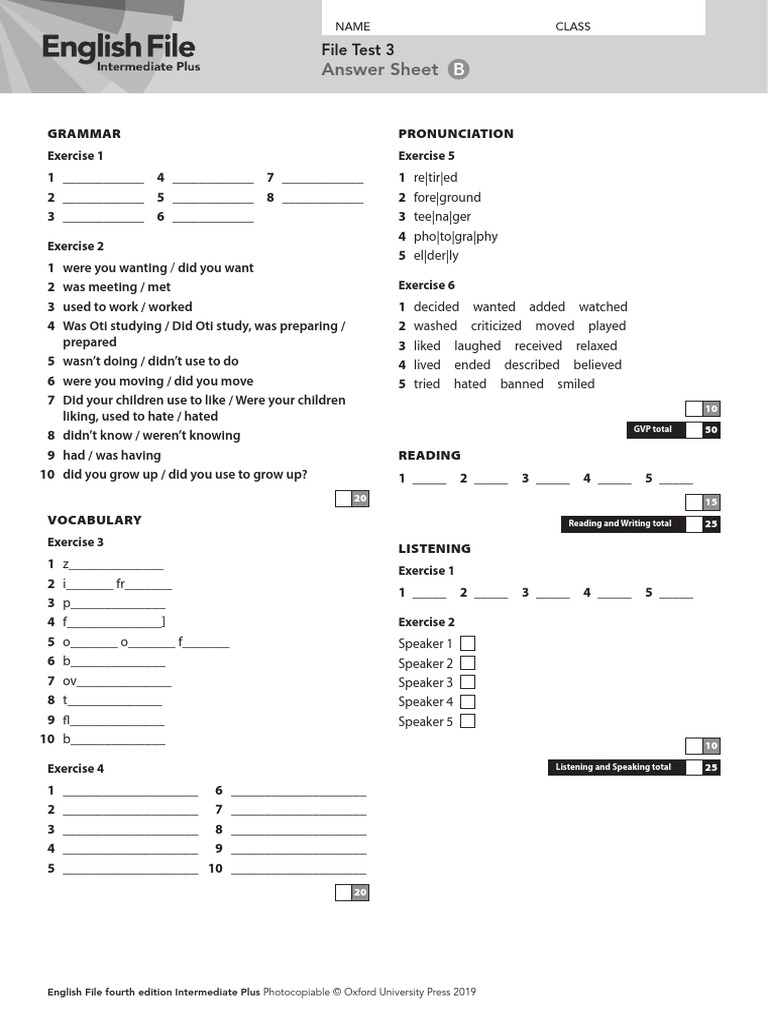 EF4e Intplus Filetest 3B Answersheet | PDF | Human Communication ...