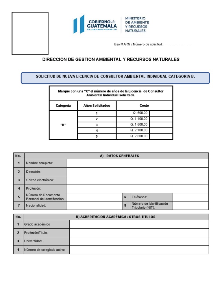 Solicitud de Nueva Licencia Categoria B | PDF