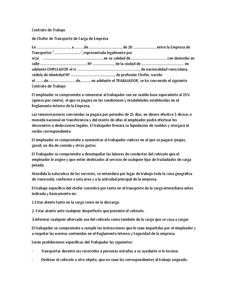 Contrato de Trabajo de Chofer | PDF | Economias