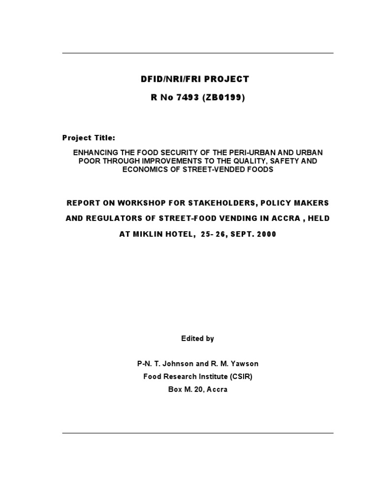 Dfid/Nri/Fri Project R No 7493 (ZB0199) | PDF | Food Security | Foods