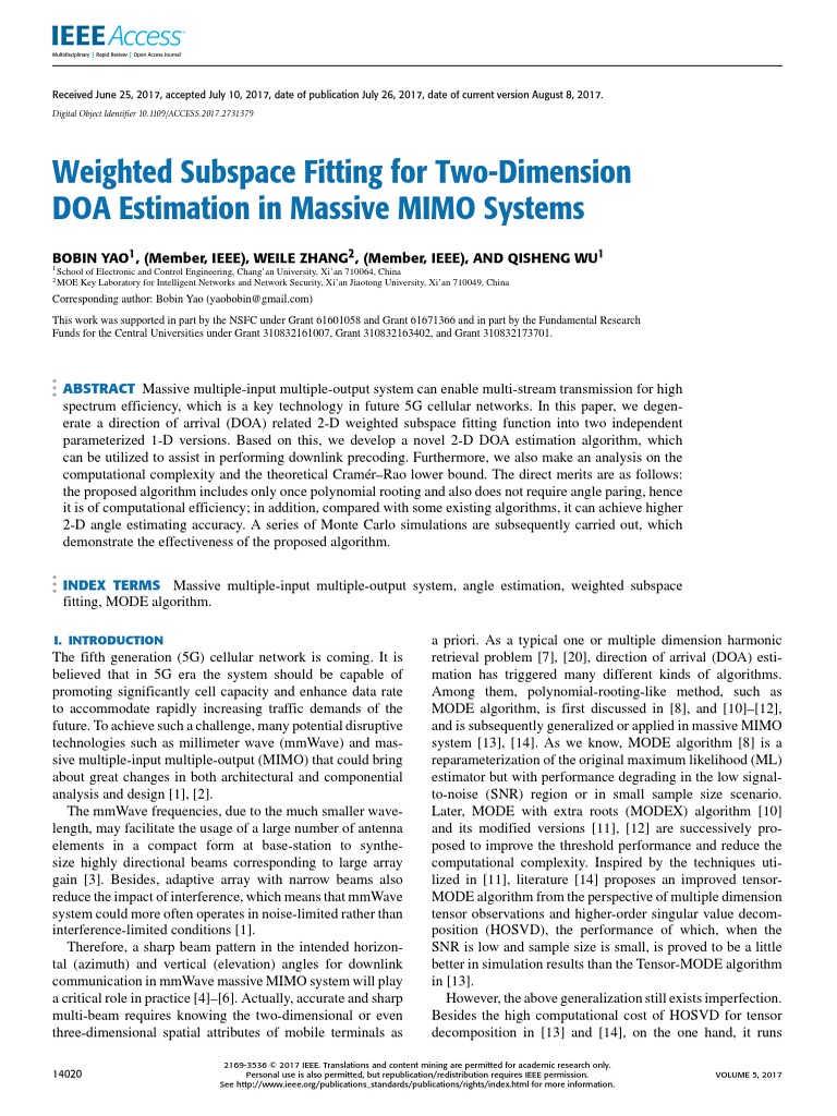 Weighted Subspace Fitting For Two Dimension Doa Estimation In Massive