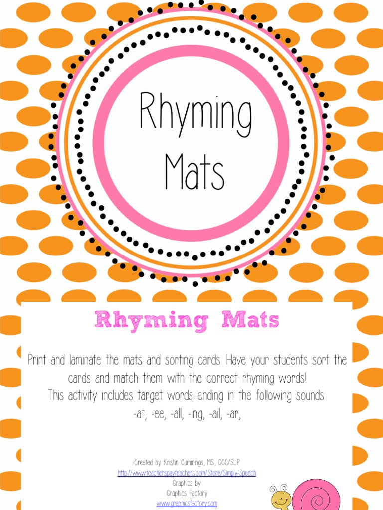 Rhyming Mats for Young Learners | PDF | Language Arts & Discipline