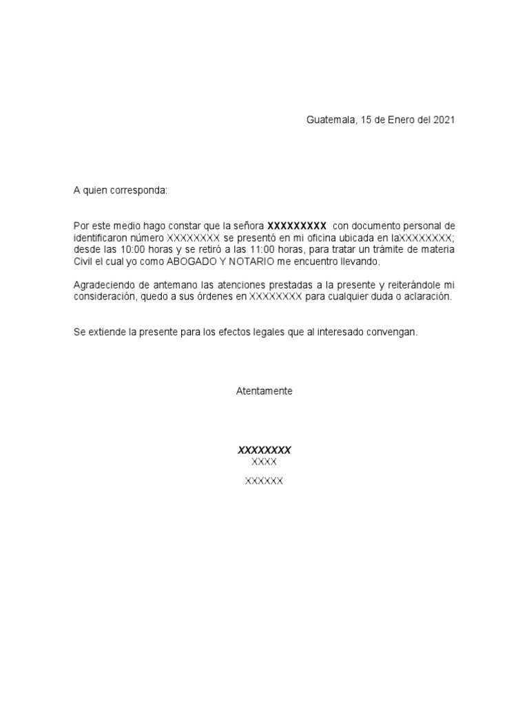 Carta de Asistencia A Reunion Oficina Juridica Pra Trabajo | PDF