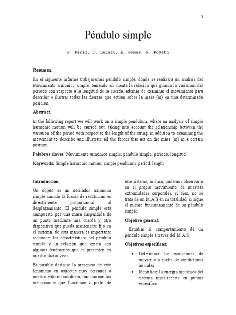 Péndulo Simple | PDF | Péndulo | Cantidades fisicas