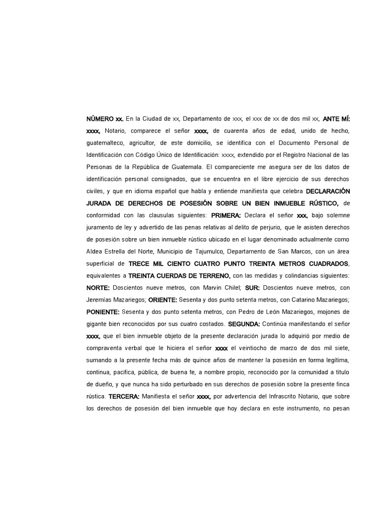 Declaración Jurada de Derechos Hereditarios y de Posesion | PDF | Guatemala | Justicia