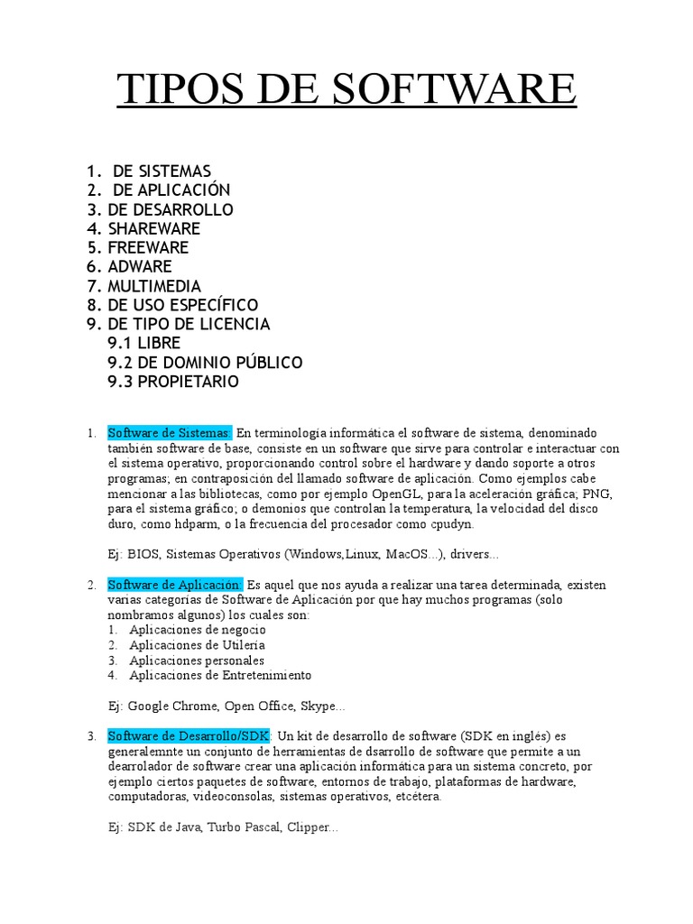 Tipos de Software | PDF | Software libre | Software de la aplicacion
