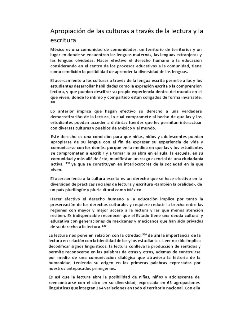 Apropiación Cultural: Lectura y Escritura | PDF | Educación de la ...