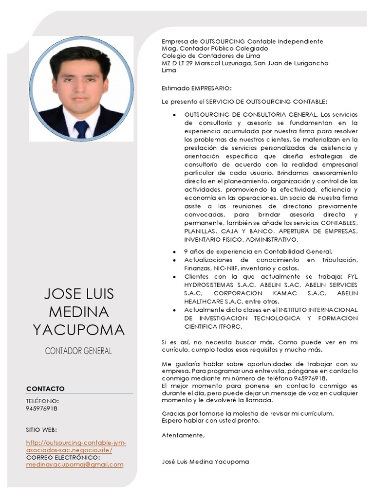 CV Outsourcing Contable Jym | PDF | Contabilidad | Outsourcing