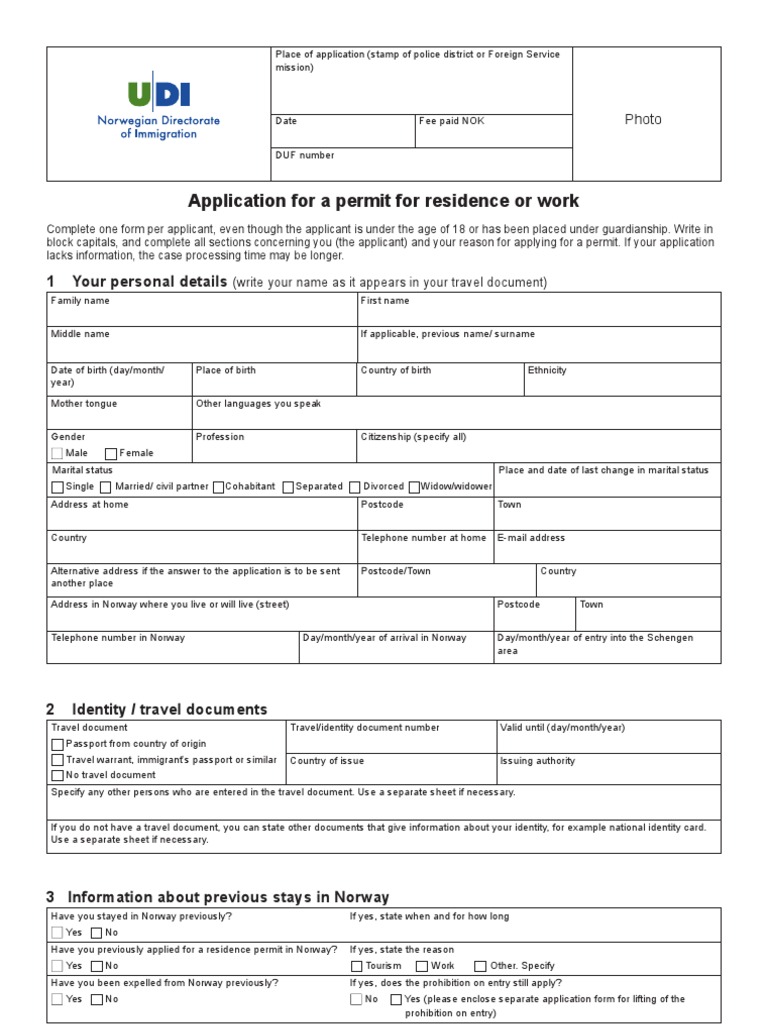 Application For A Permit For Residence or Work | PDF | Identity ...