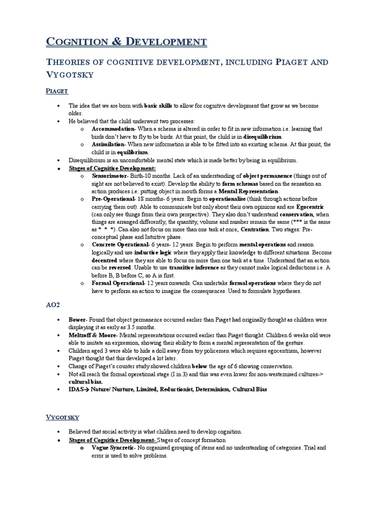 PSYA3 - Cognition Development | PDF | Cognitive Development | Psychology