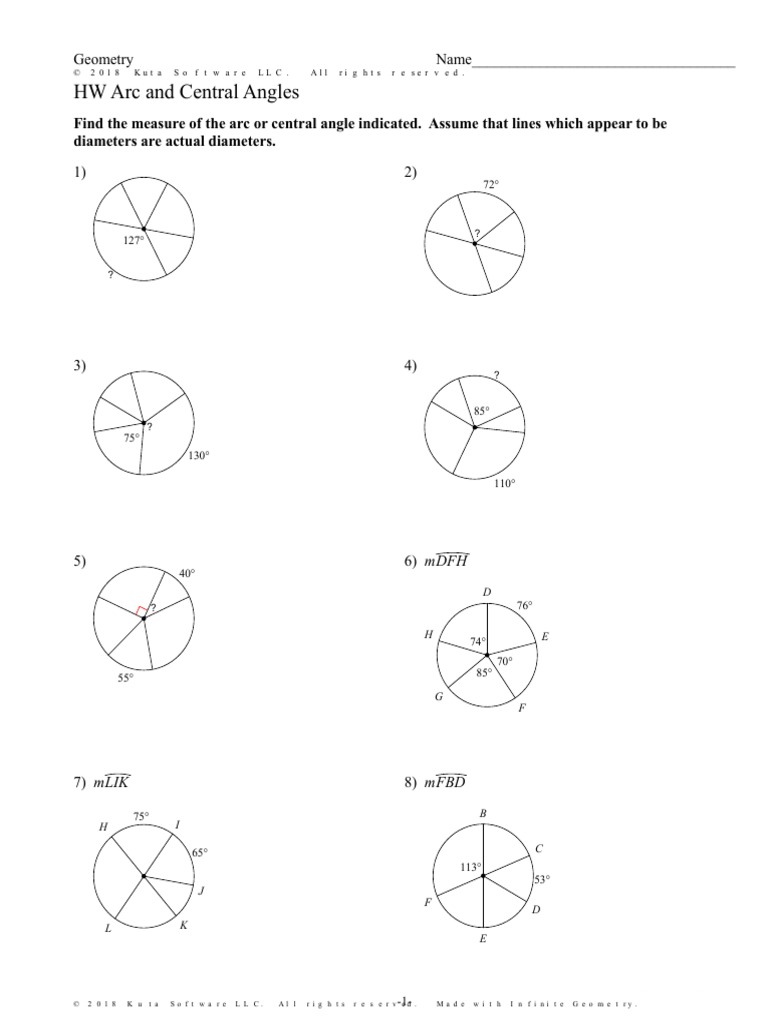 HW Arc and Central Angles | PDF | Space | Metrology
