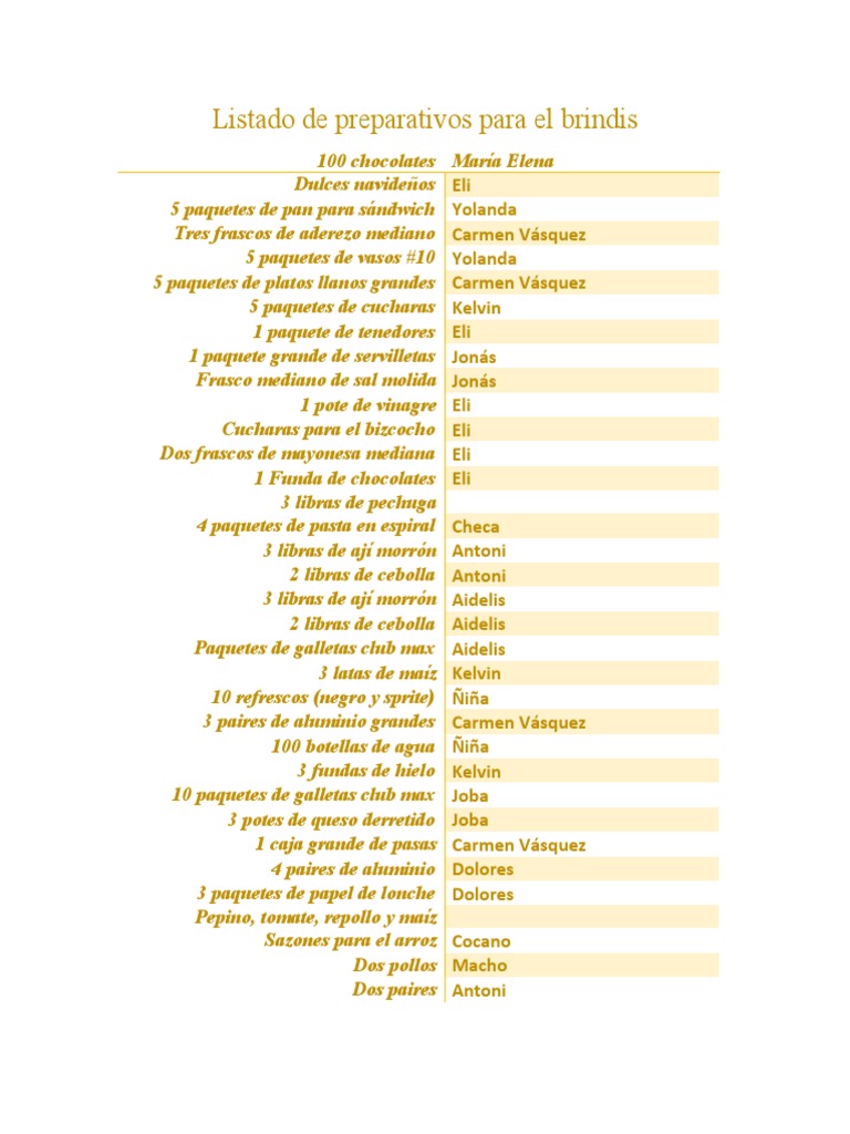 Listado de Preparativos para El Brindis | PDF