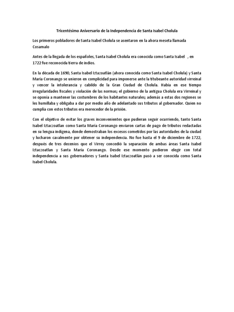 Tricentésimo Aniversario de La Independencia de Santa Isabel Cholula ...
