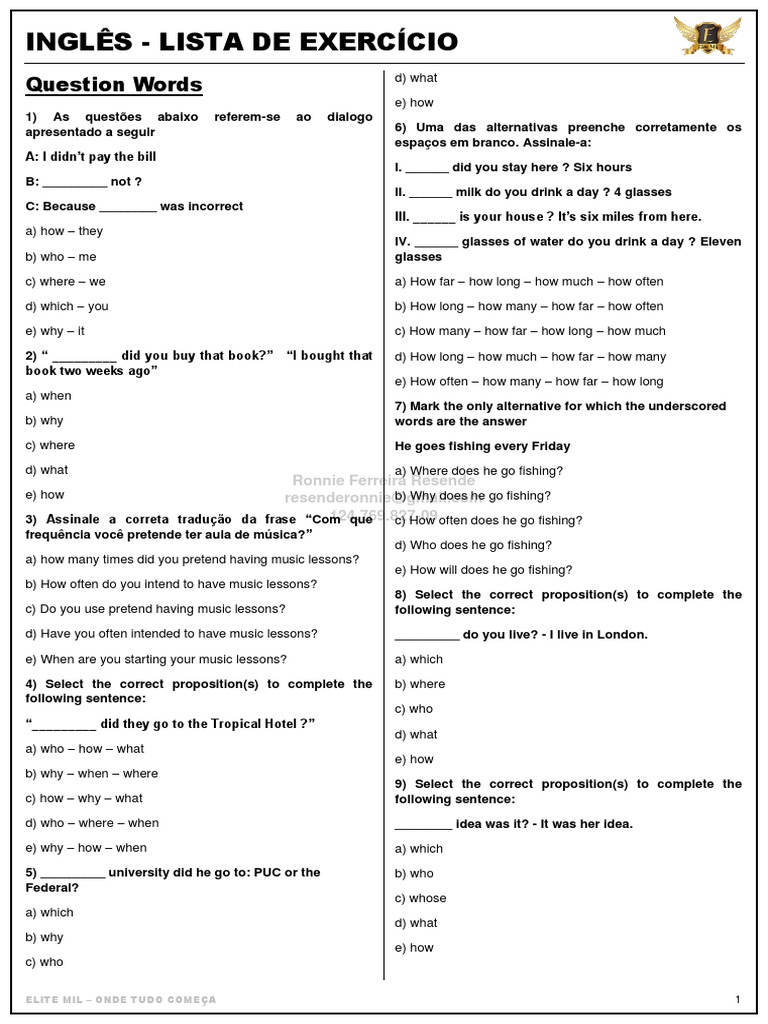 19 - Inglês - Question Words | PDF