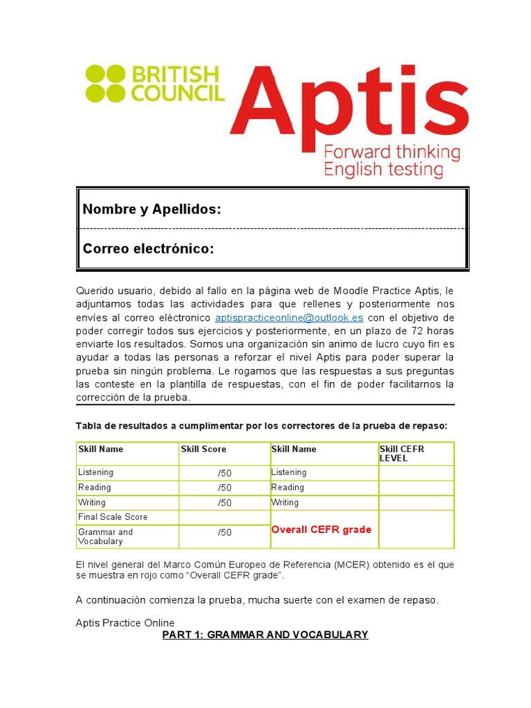 Aptis Practice Online Grammar and Vocabulary Test | PDF | Manufactured ...
