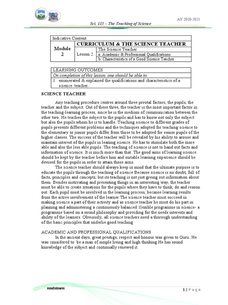 Qualifications & Characteristics of an Effective Science Teacher | PDF | Teaching Method | Teachers