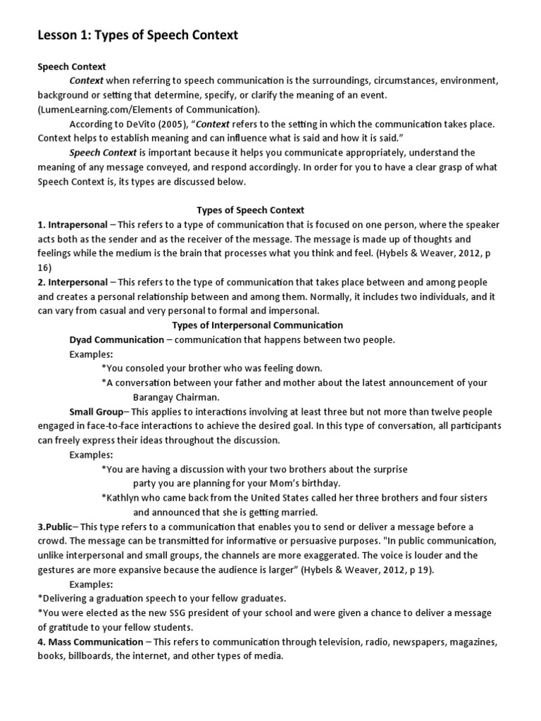Types of Speech Context | PDF | Communication | Interpersonal Communication