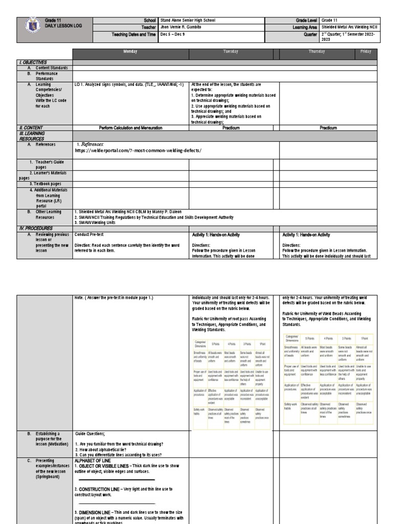 Grade 11 SMAW - q2 w5 | PDF | Welding | Construction