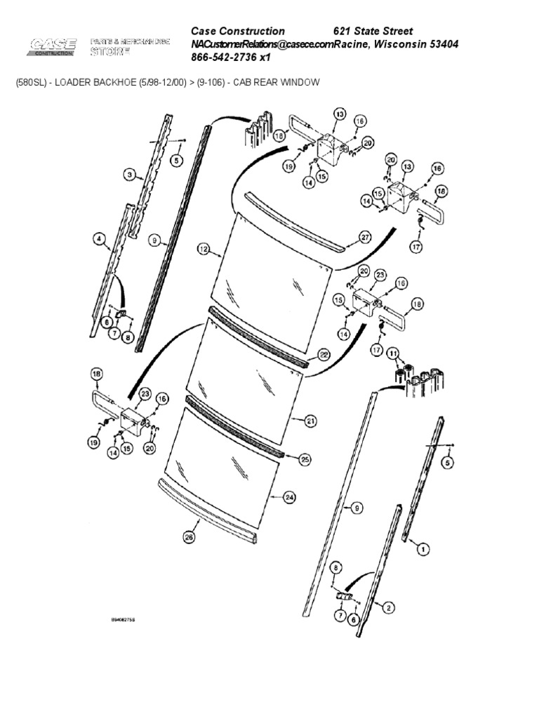 Case 580SL Backhoe Rear Window Parts | PDF | Screw | Manufactured Goods